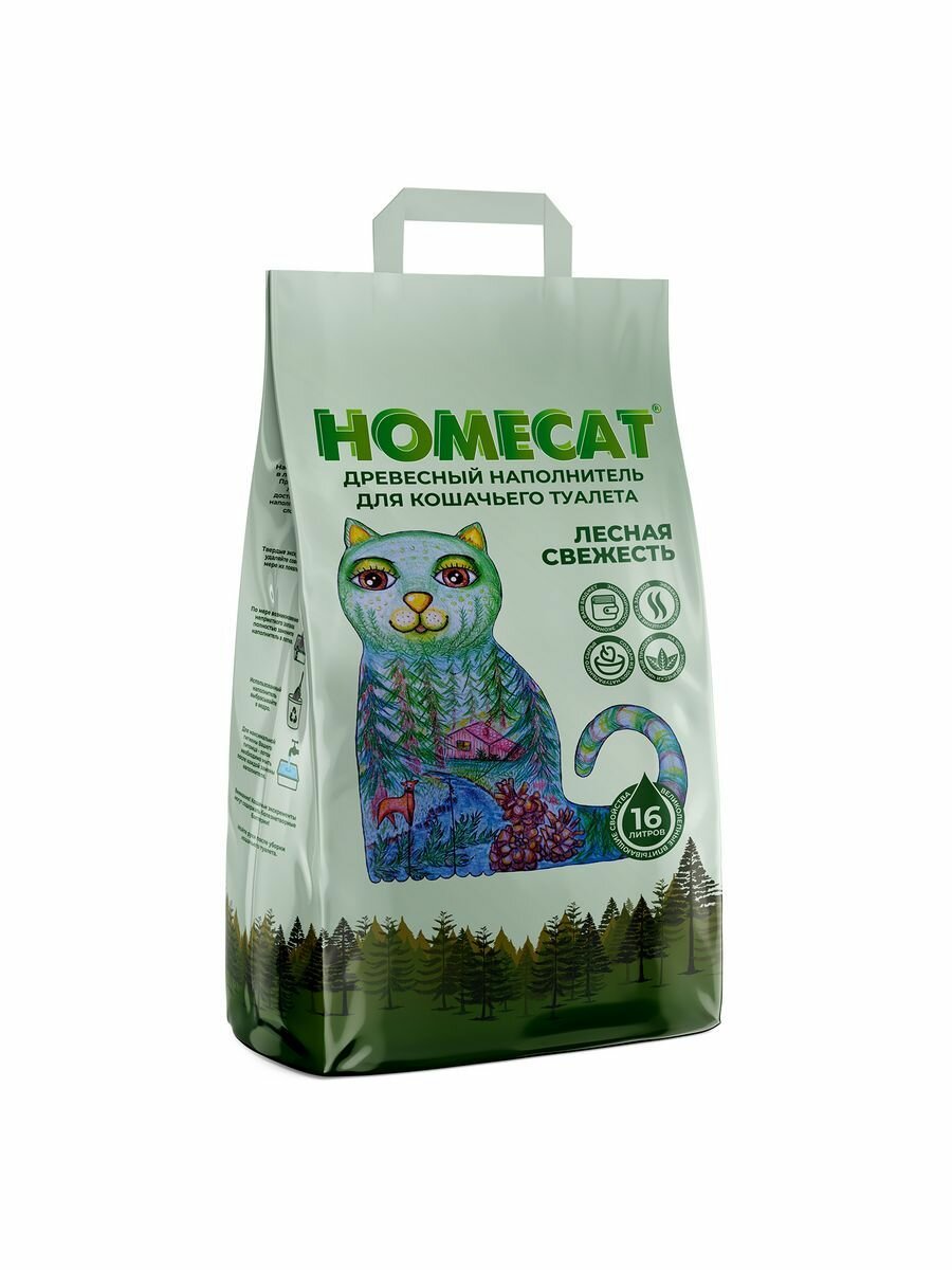 HOMECAT/Наполнитель для кошачьего туалета древесный 16 л (6 кг), средние гранулы,