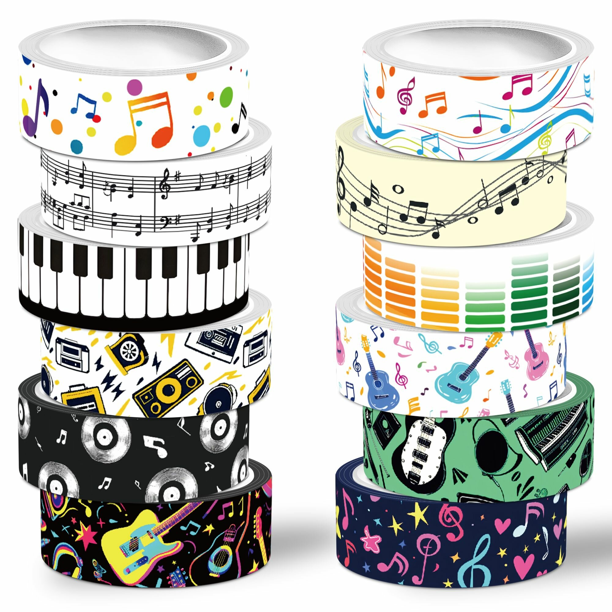 Клейкая декоративная васи-лента Nikomie, музыкальный набор 12 рулонов 15 мм x 3 м, для скрапбукинга, дневников, подарочной упаковки и креативного декора