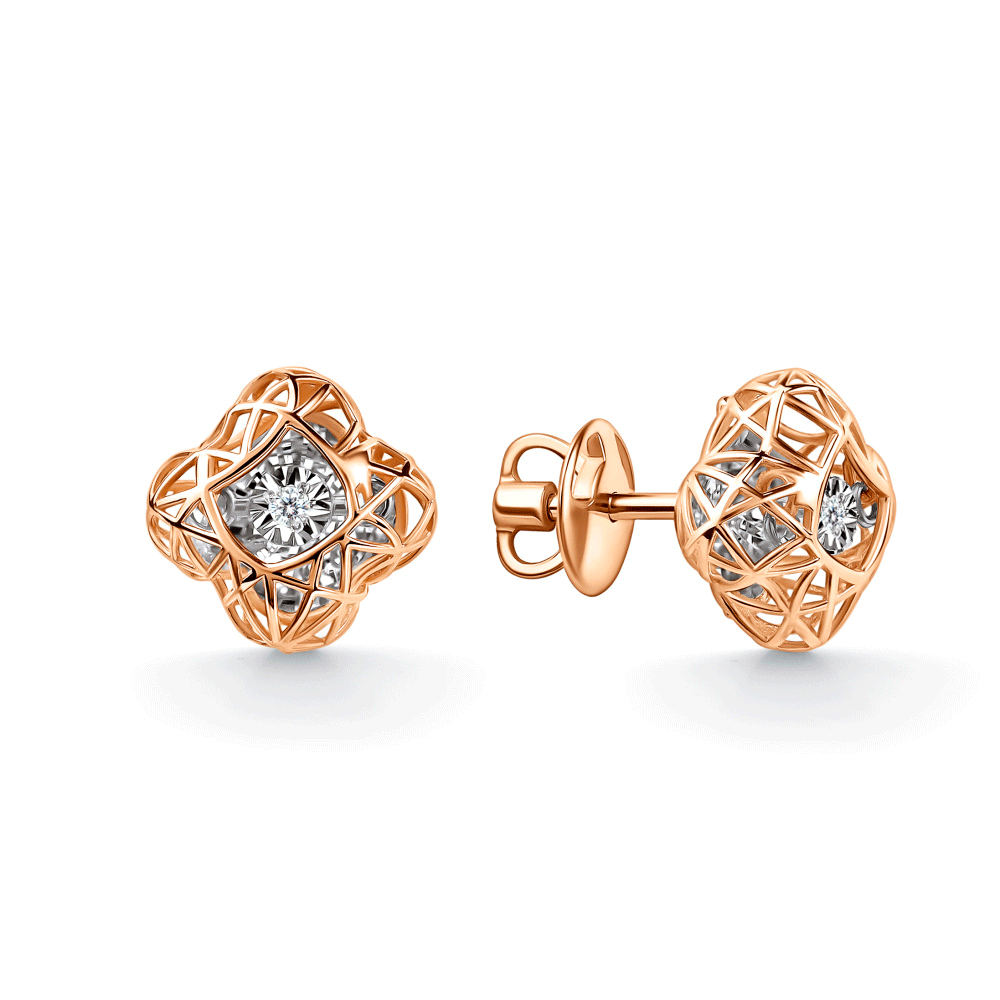 Серьги, красное золото, 585 проба, бриллиант