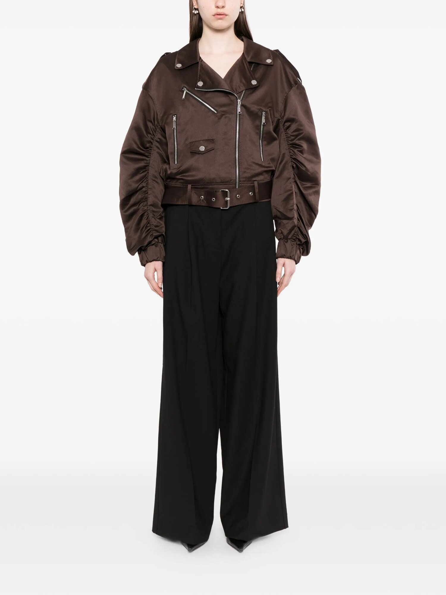Куртка Karl Lagerfeld Satin biker jacket, размер 44, brown — фото 1