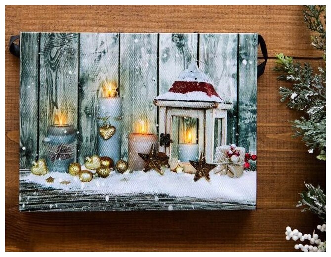 Светящееся настенное панно свечи В снегу, малое, теплые белые LED-огни, 20х15 см, батарейки, Peha Magic AP-10835
