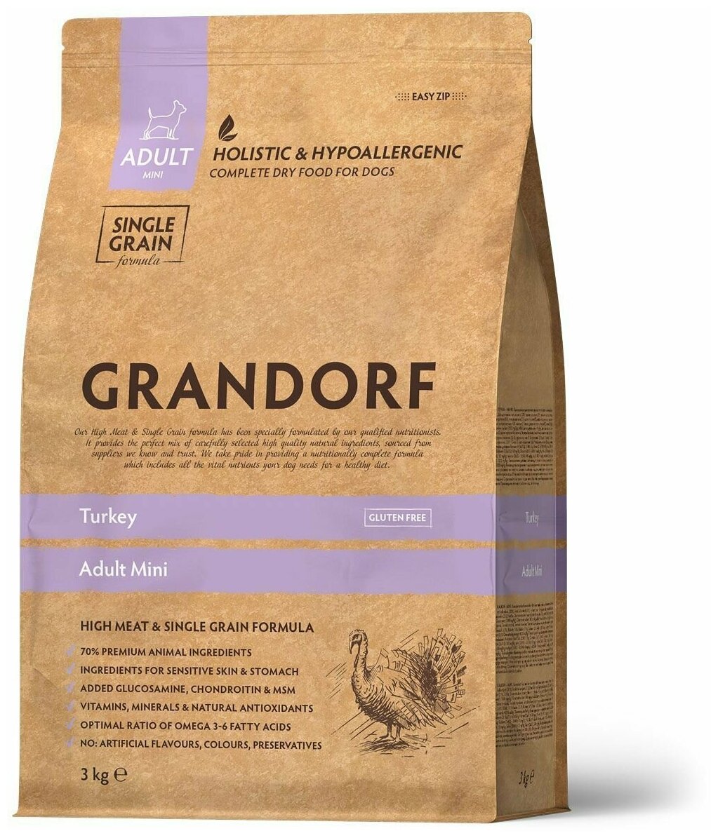 Сухой корм GRANDORF DOG Turkey MINI индейка для собак мини пород, 3 кг