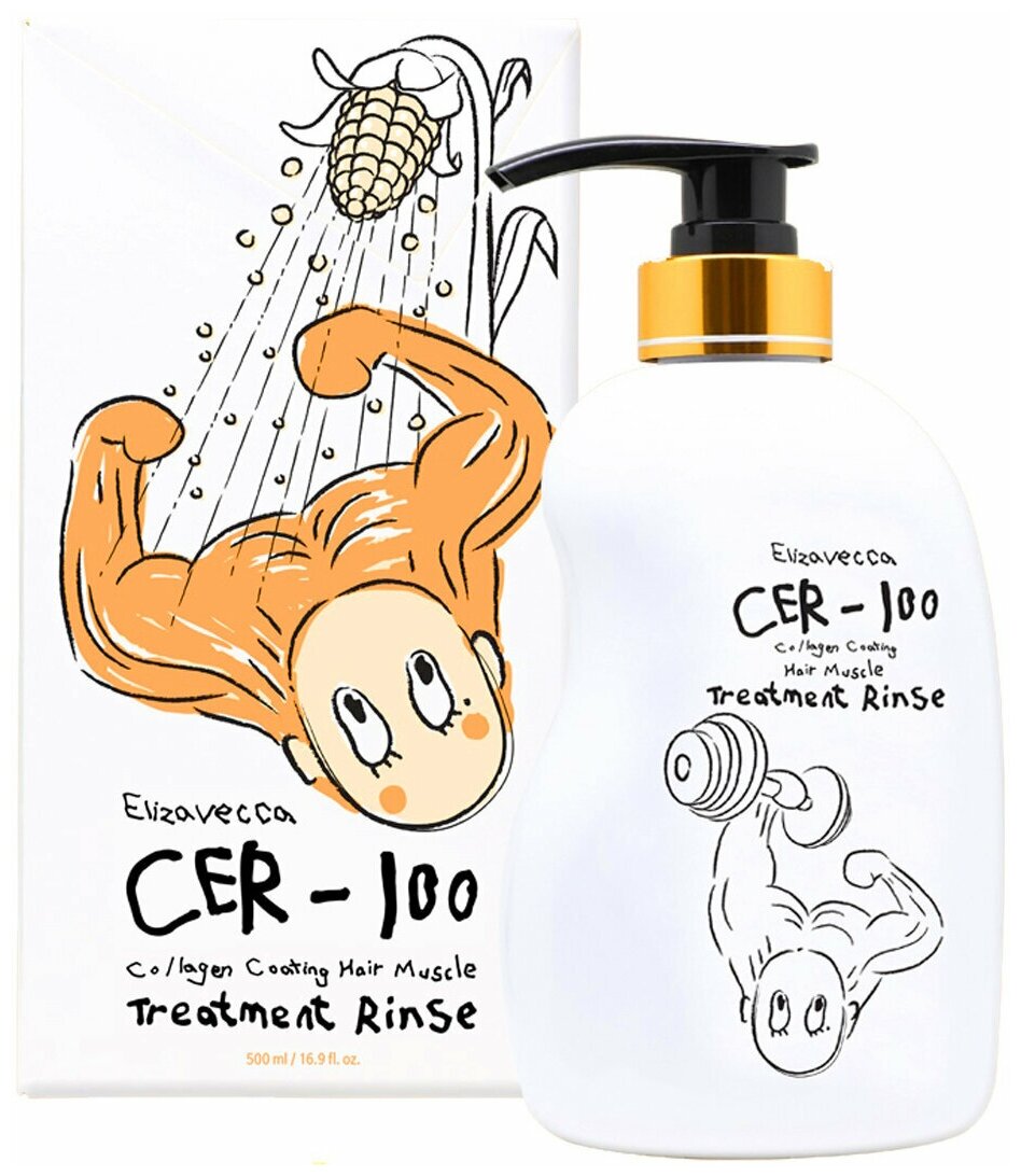 Elizavecca/CER-100 Collagen Coating Hair Muscle Treatment Rinse/бальзам для волос, маска восстанавливающая с коллагеном, 500 мл