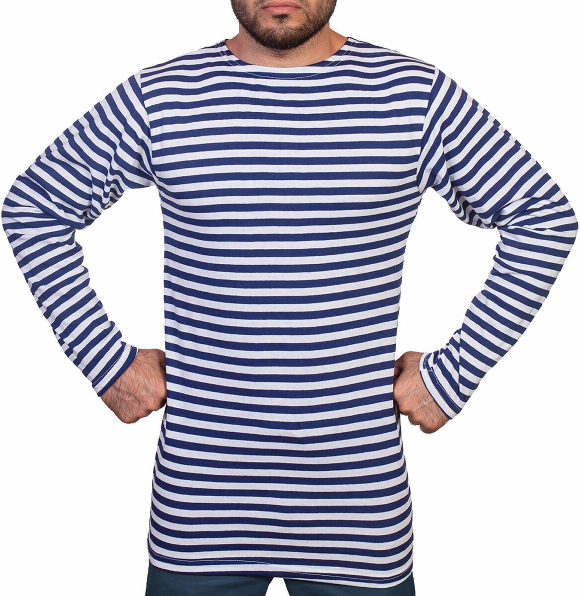 Тельняшка ВМФ, длинный рукав, синяя полоска, размер RUS 56-58