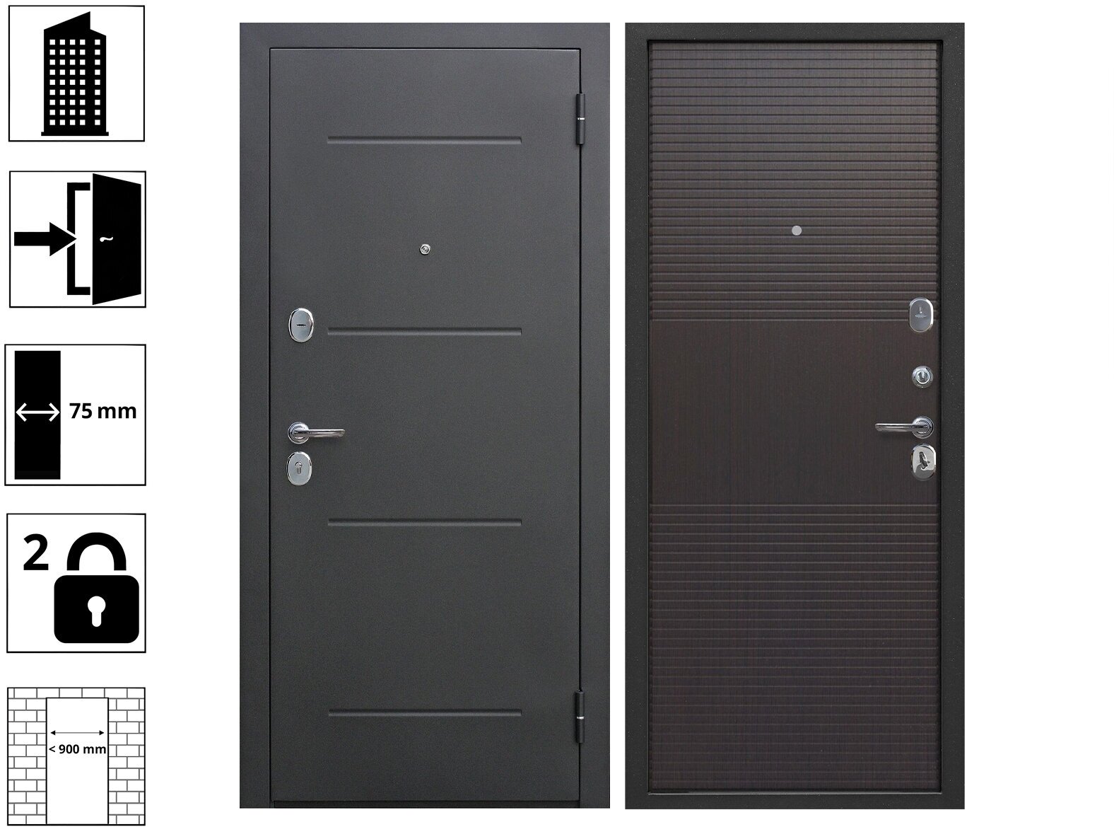 Дверь Ferroni Гарда, 7,5 см, два разносистемных замка, атмосферостойкая, серебристая