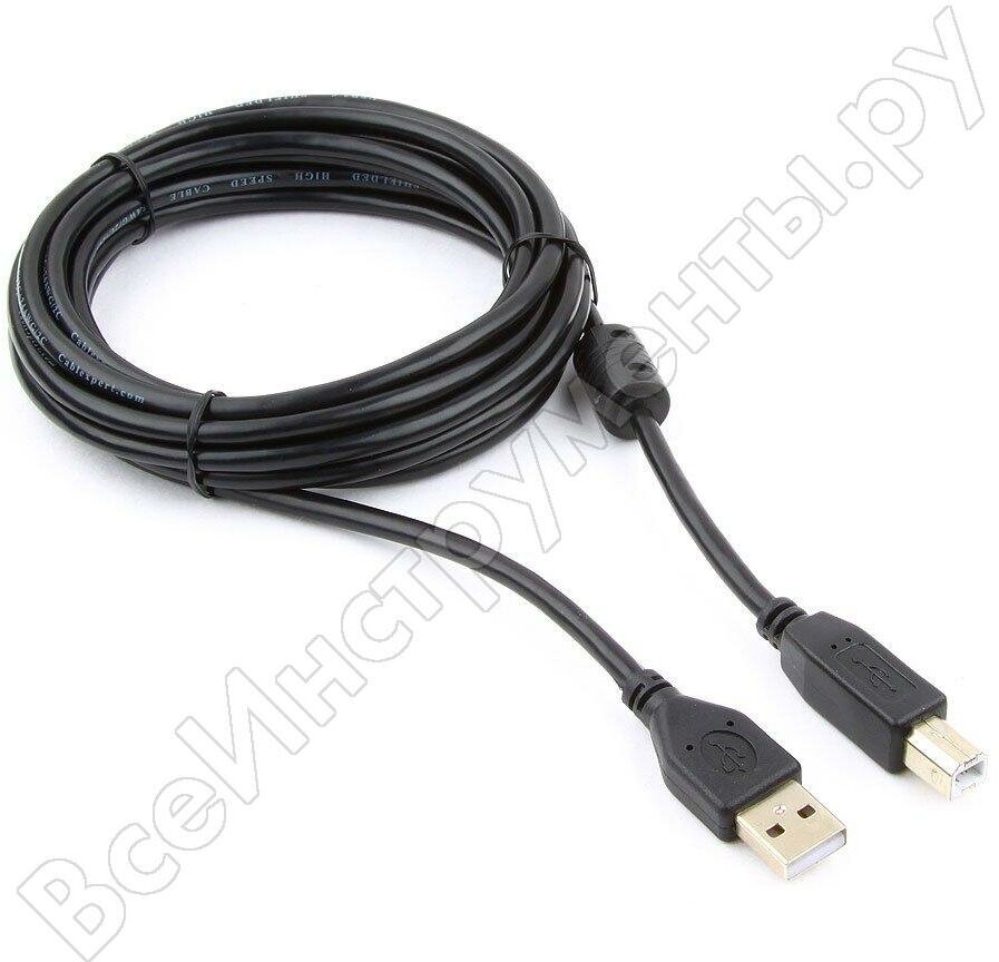 Кабель USB 2.0 Pro Cablexpert, AM/BM, 3м, экранировка, ферритовые кольца, пакет, черный CCF-USB2-AMBM-10, 3м,