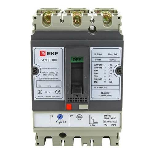 Автоматический выключатель EKF ВА-99C 100/32А 3 полюса 36кА mccb99C-100-32
