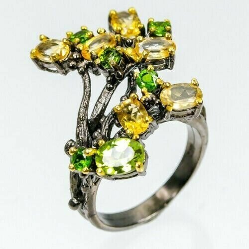 Кольцо помолвочное, серебро, 925 проба, чернение, цитрин