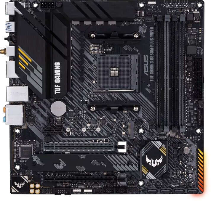 ASUS Материнская плата SocketAM4 ASUS TUF GAMING B550M-PLUS WIFI II (AMD B550, 4xDDR4, M.2, SATA III, RAID, 2xPCI-E, HDMI, DP, 2.5Гбит LAN, WiFi, BT, USB3.2, Type-C, mATX) (ret)