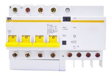 Авт. выкл. диф. тока IEK АД14 4Р С16А 30mA (380V диф. автомат)