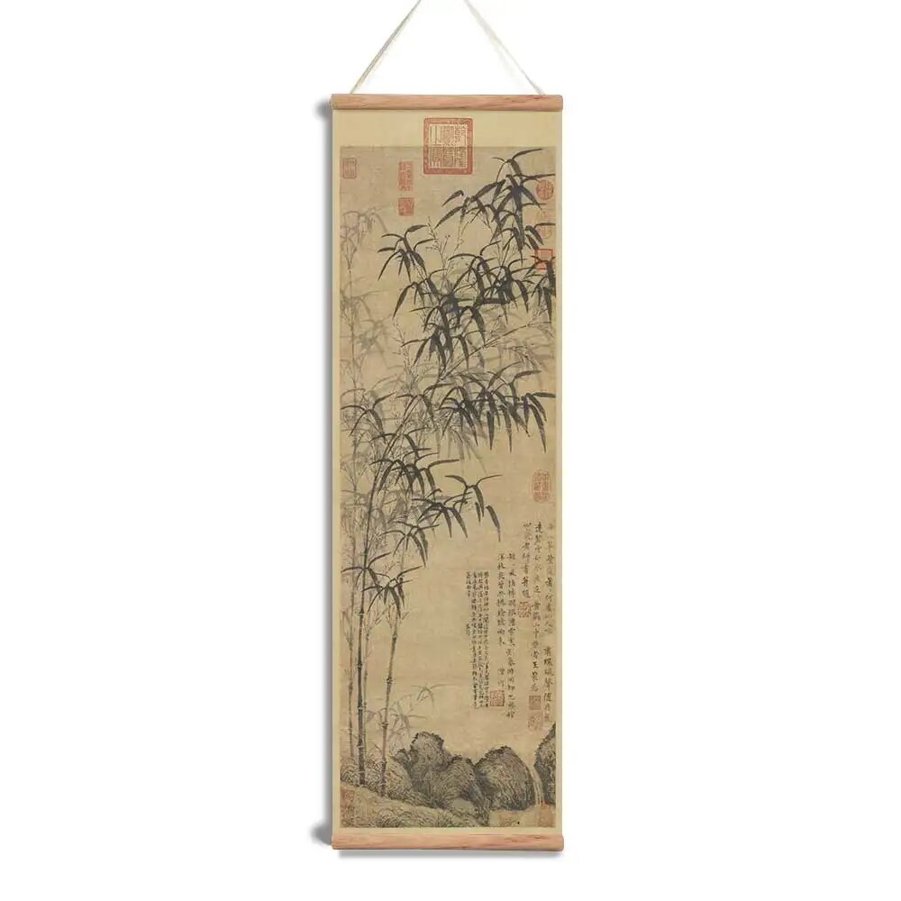 Китайская живопись бамбук и птицы, 40x120cm, P117-1