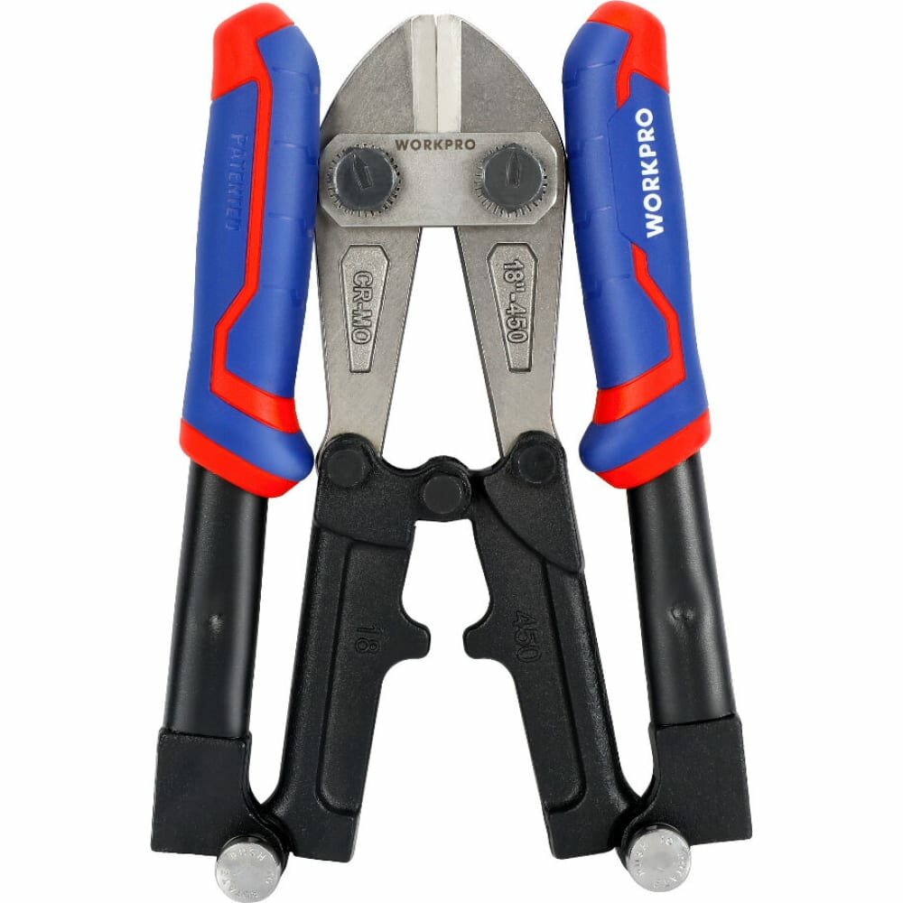 Складной болторез WORKPRO 600мм WP216009, корпус из CrMo, рукоятки с ПВХ‑чехлом в красно‑синем цвете