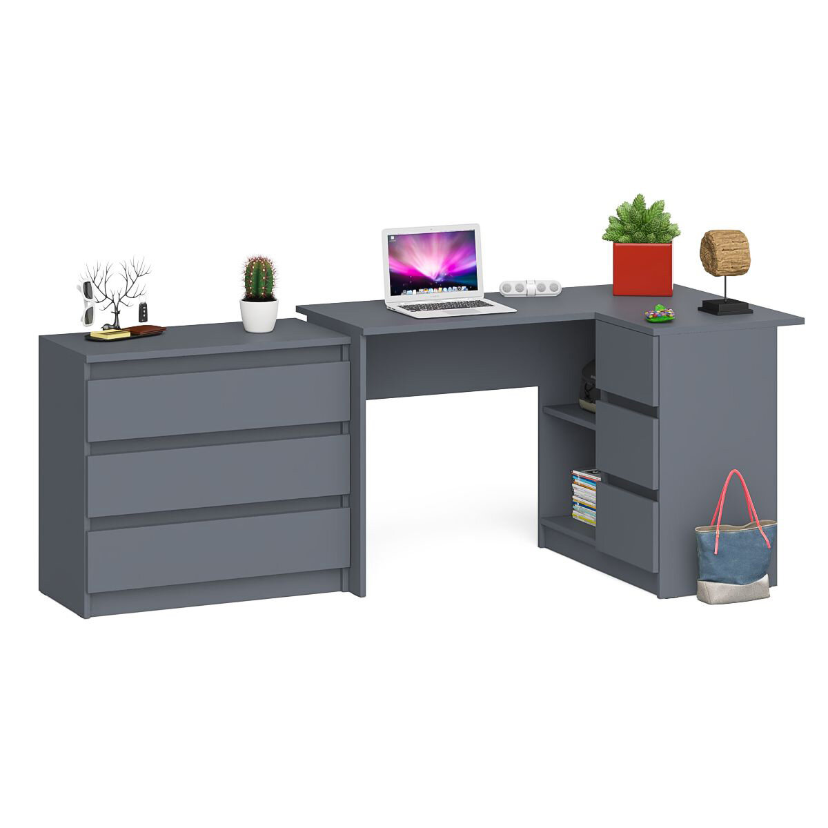 Угловой компьютерный стол для дома 205см графит Спасибо-Мебель