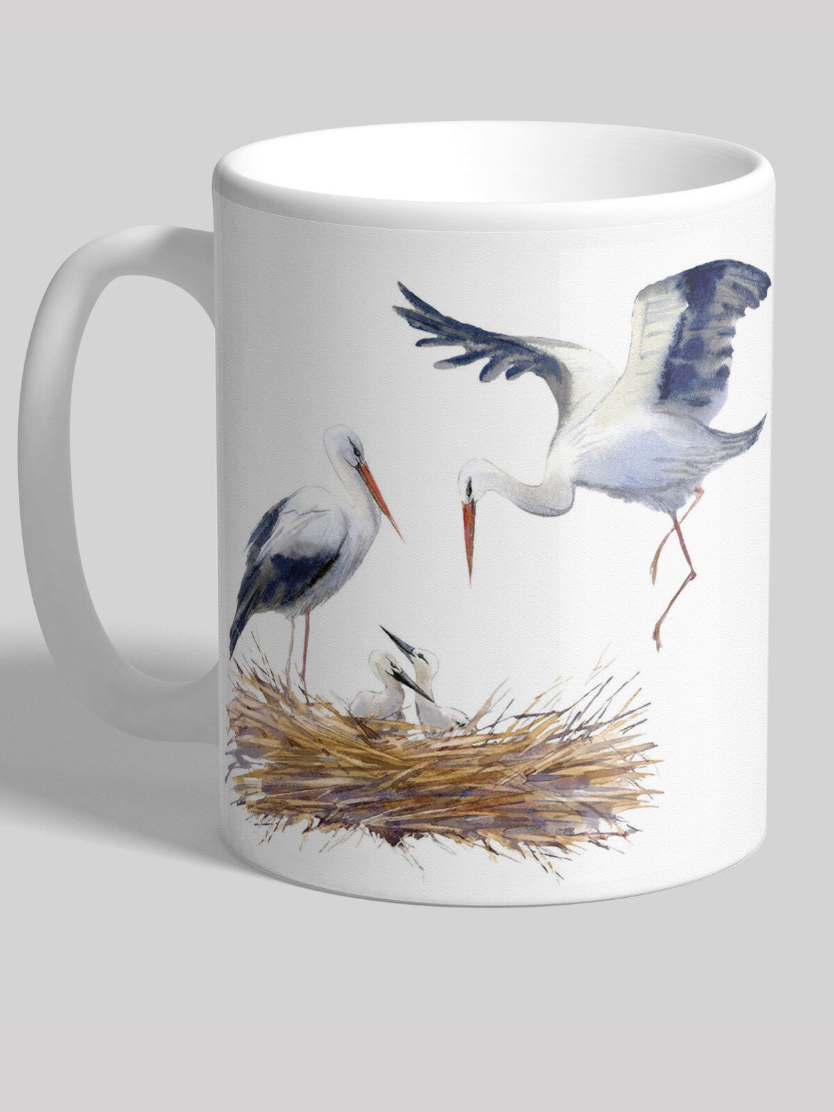 Кружка cooperative.moscow " Аист" (кружка с Аистом, Аист, кружка с птицей, аист в гнезде, подарок с любовью, друг человека, кружка с питомцем) , 330 мл, 1 шт