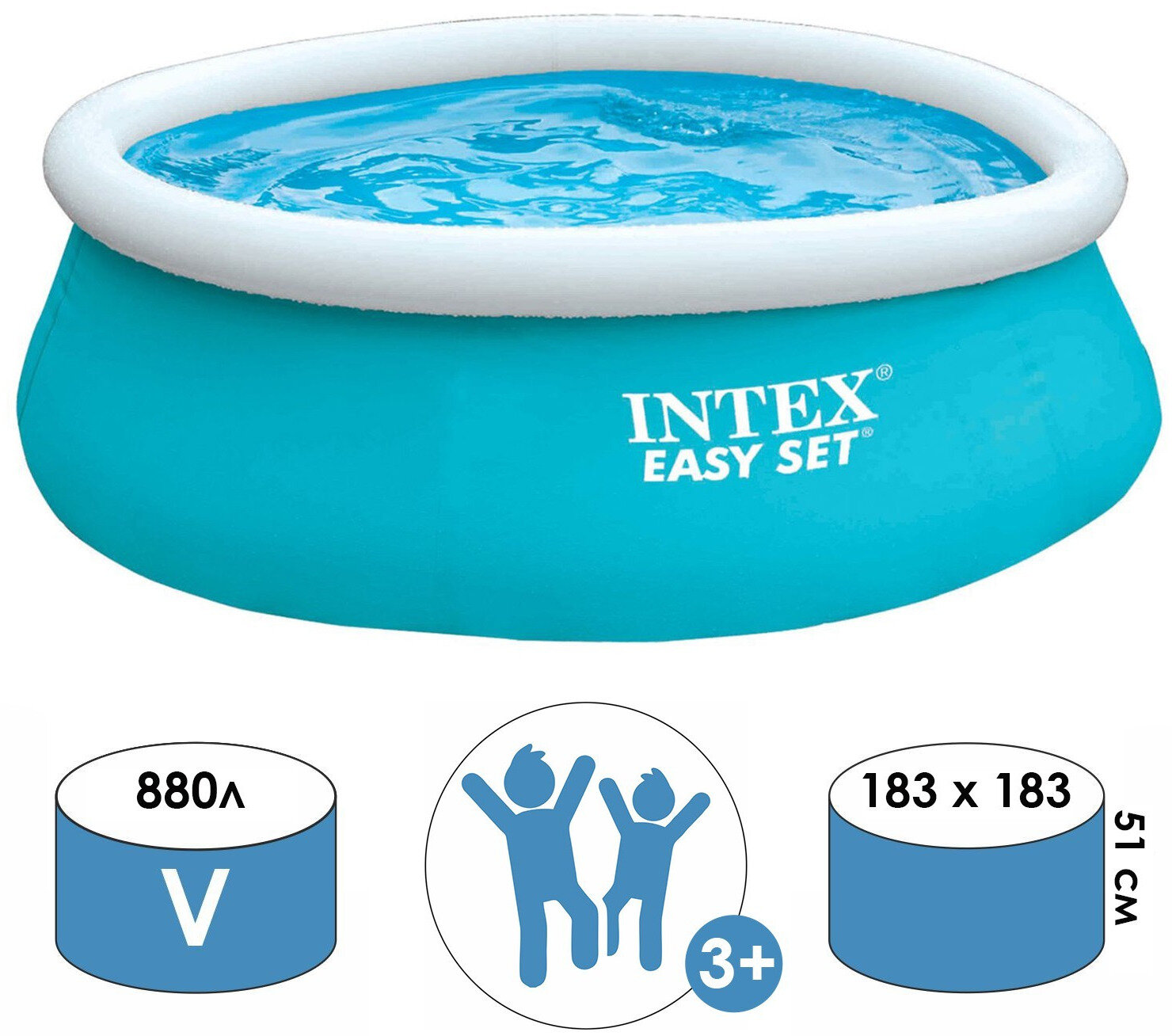 Надувной круглый бассейн INTEX Easy Set, уличный для плавания и купания, на дачу, размеры 183х51 см