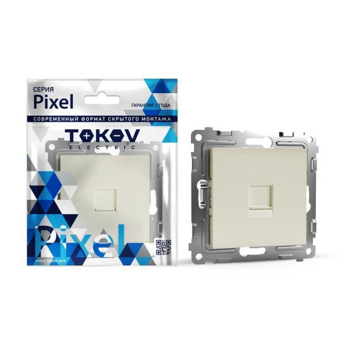 TOKOV ELECTRIC Розетка компьютерная TOKOV ELECTRIC, Pixel, одноместная, RJ45, кат.5E, TKE-PX-RC1-C02, бежевая