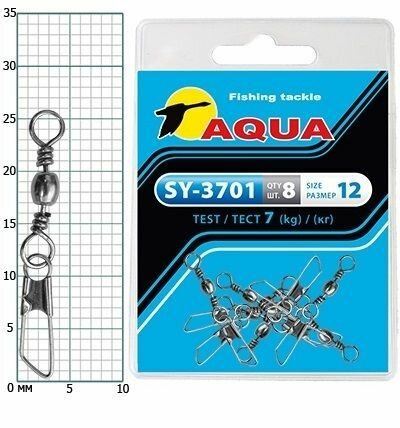 Карабин с вертлюгом для рыбалки AQUA SY-3701 №12 (упк. 8 шт.)