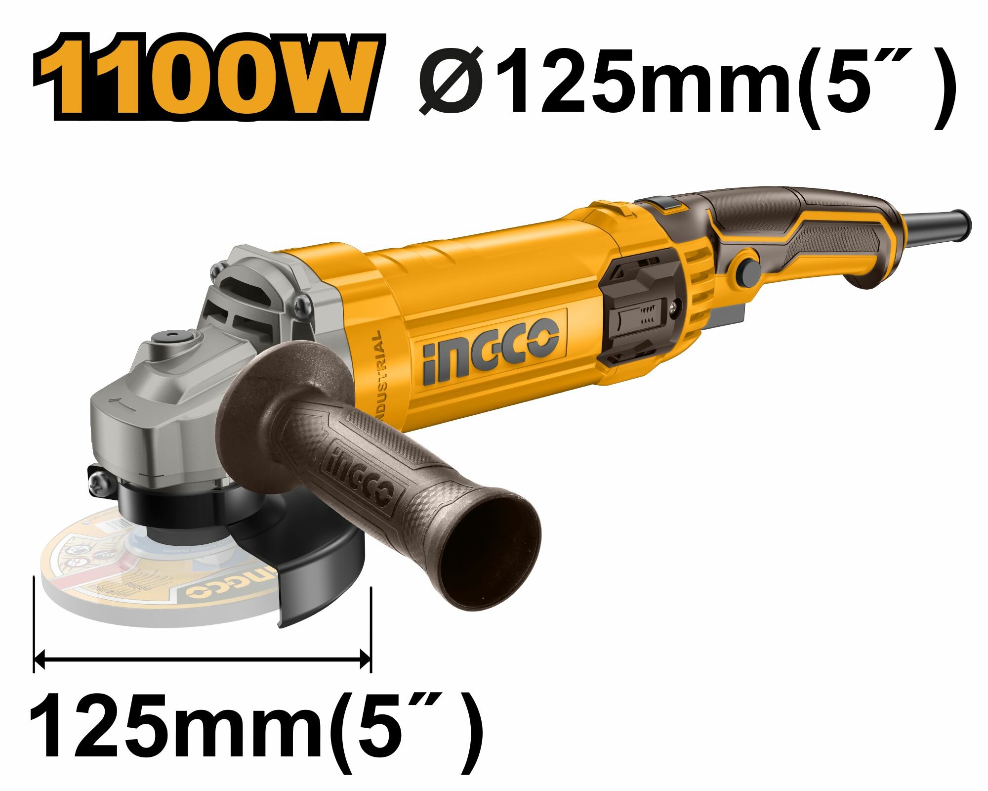 Болгарка/ Угловая шлифовальная машина INGCO AG110038, 1100Вт, 125мм, INDUSTRIAL