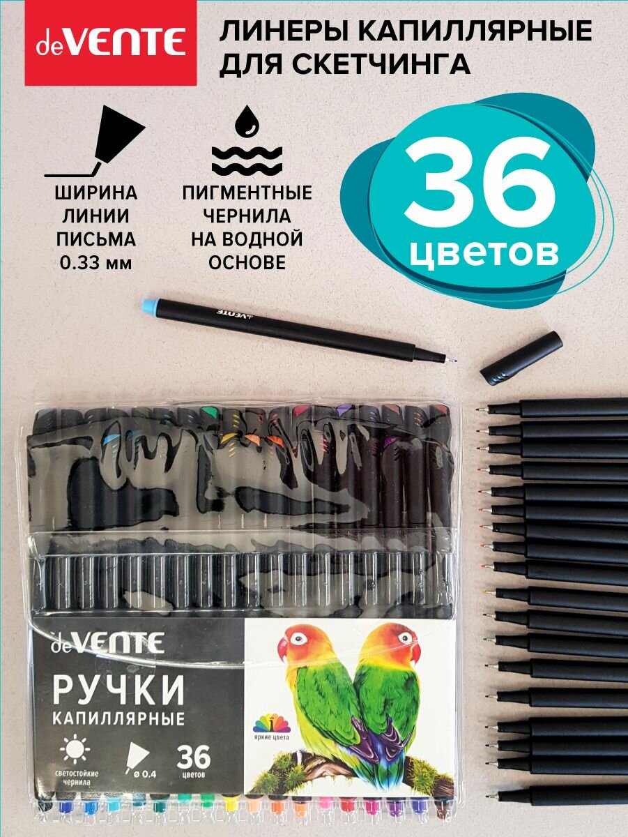 Набор капиллярных ручек линеров для скетчинга , d0,4 мм, с круглым черным корпусом
