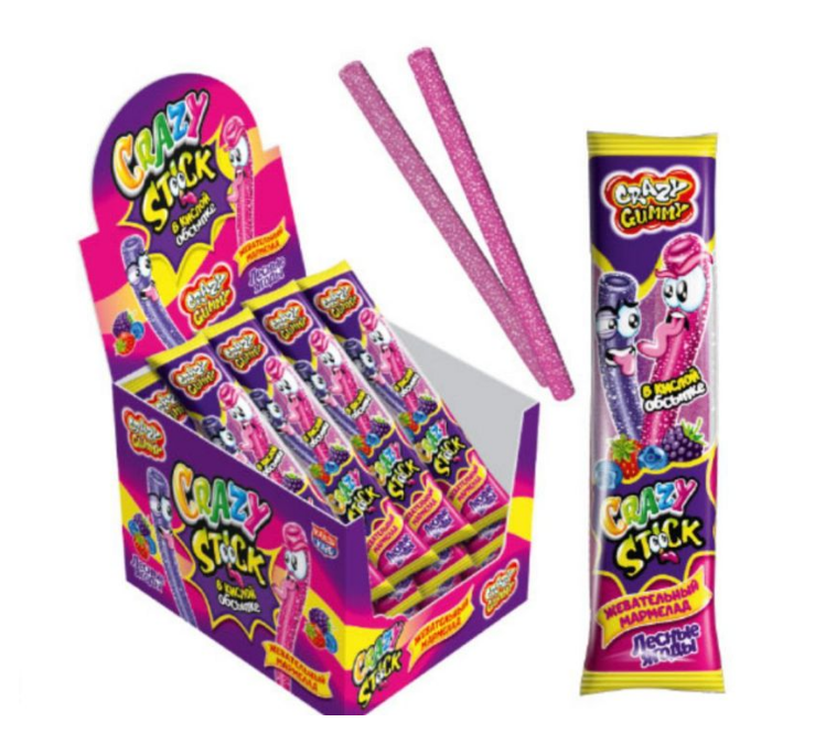 Мармелад Канди Клаб Crazy Gummy Crazy STICK Лесная ягода, 20 гр, 24 шт