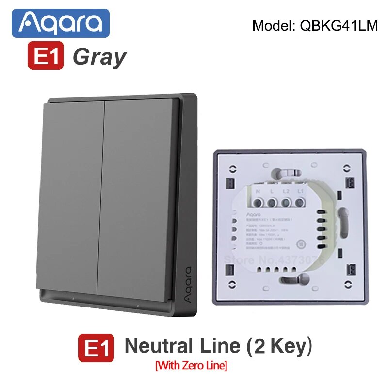 Aqara Smart Wall Switch E1 Zigbee 3.0 Neutral 2key Gray