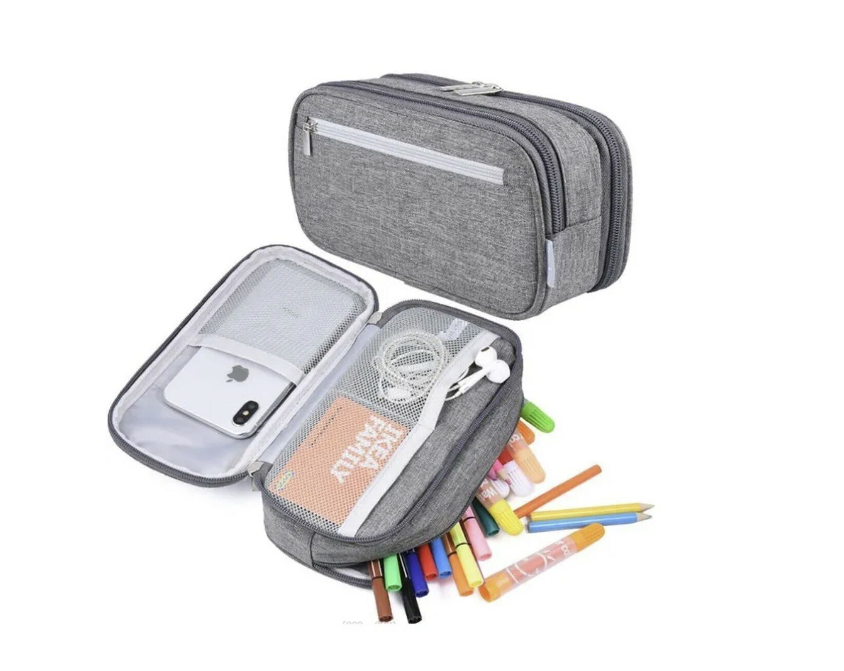 Пенал для мальчика, для девочек, школьный, органайзер для канцелярии серый