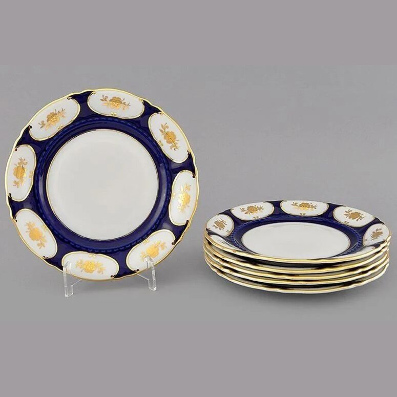 Набор из 6 тарелок Leander Sonata Kobalt + Zlatá Květina 07160319-0443