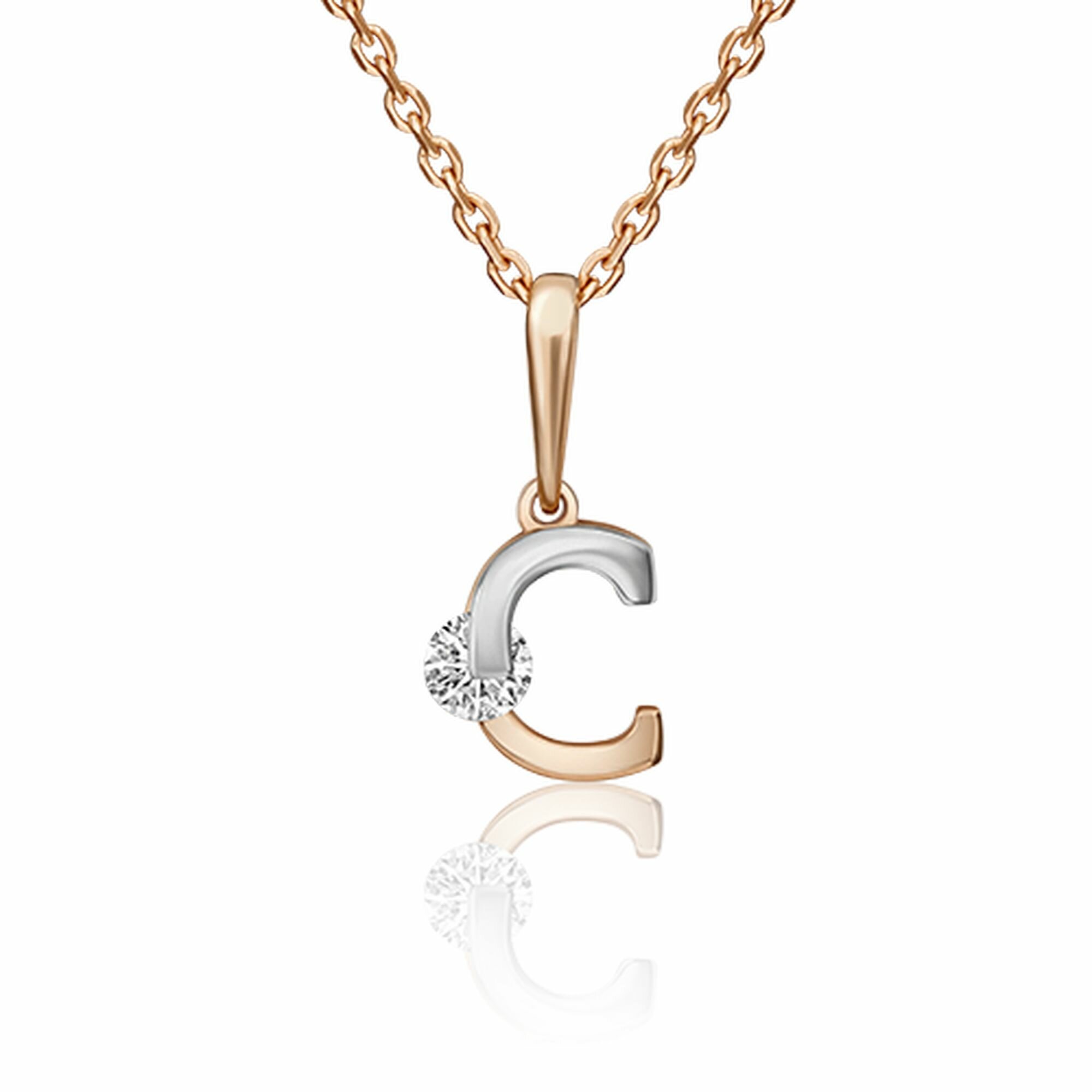 Подвеска, комбинированное золото, 585 проба, фианит