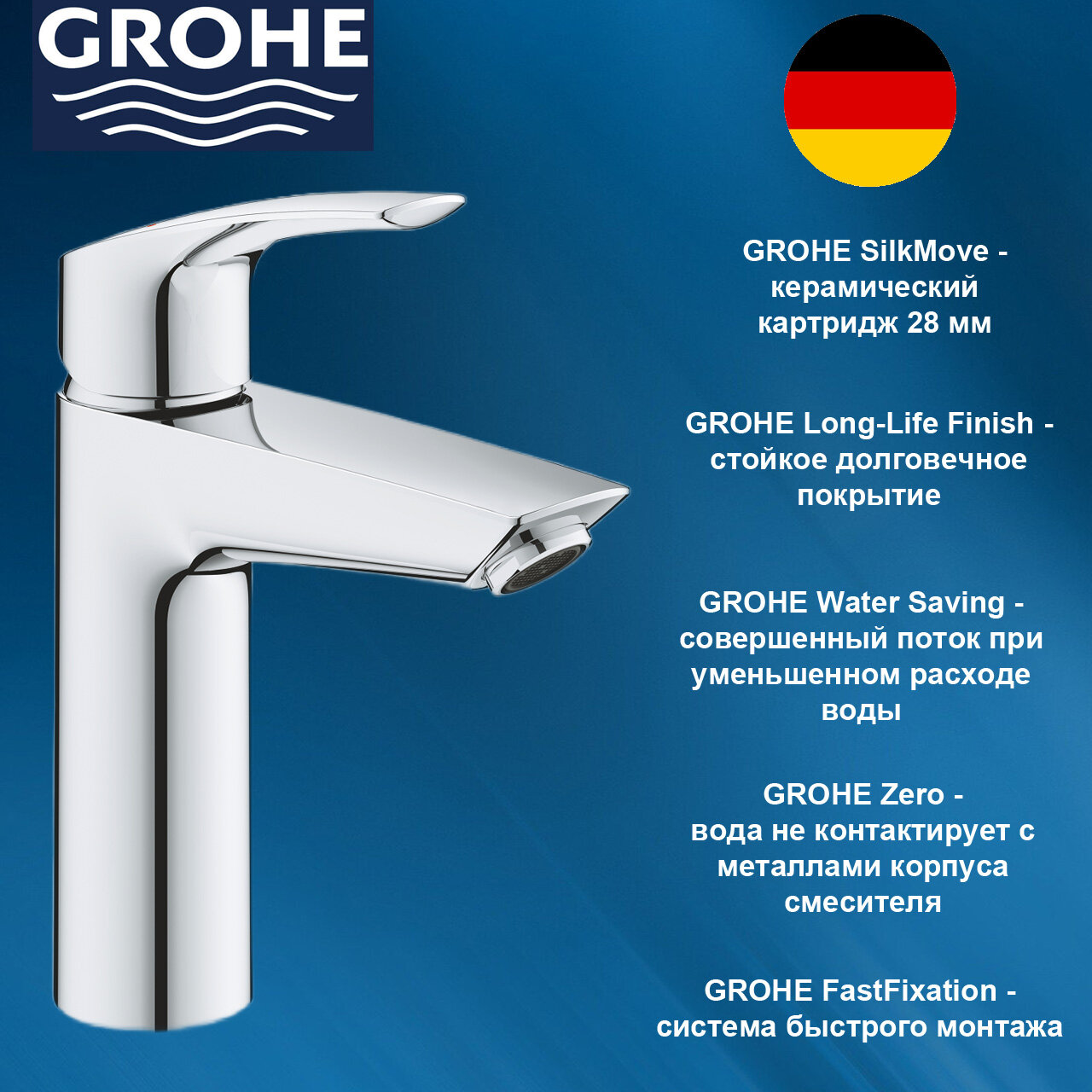 23324003 GROHE Eurosmart 2021 Смеситель для раковины стандартный, цвет: хром