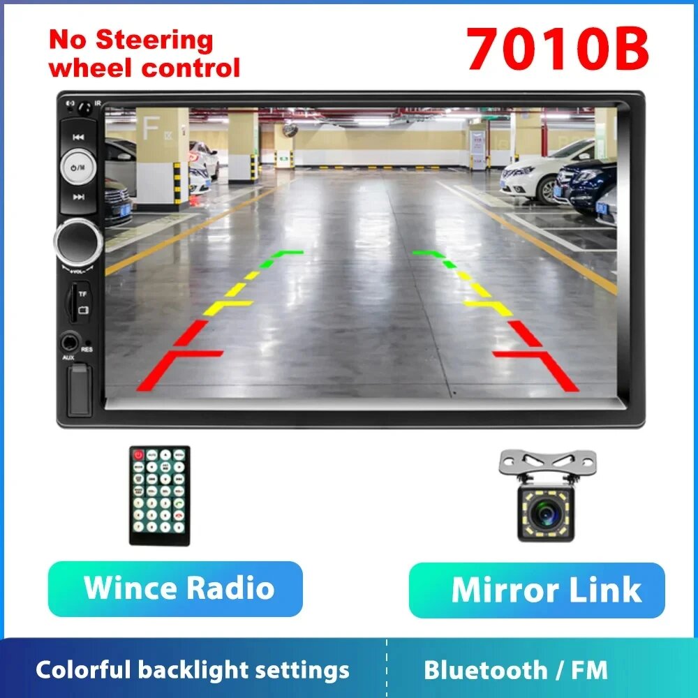 Podofo 2 din Автомобильный радиоприемник 7 "HD Авторадио Мультимедийный плеер 2DIN Сенсорный экран Авто аудио Автомобильная стереосистема MP5 Bluetooth USB TF FM камера Radio and 12 LED