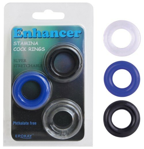 Набор эрекционных колец LoveToy, 3 кольца диаметром 2 см, прозрачные и черные, из гибкого ПВХ