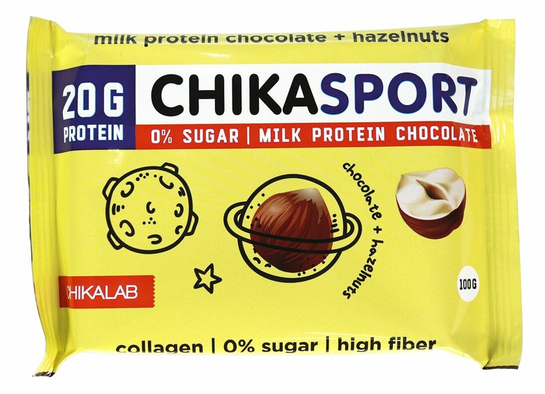 Шоколад молочный CHIKALAB с фундуком, 100г x 3 упаковки