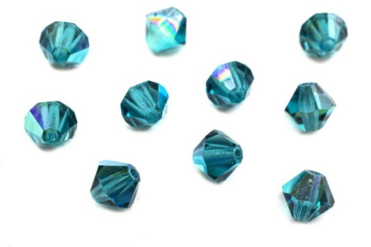 Бусины биконусы хрустальные 5мм, цвет INDICOLITE AB, 750-019, 10шт