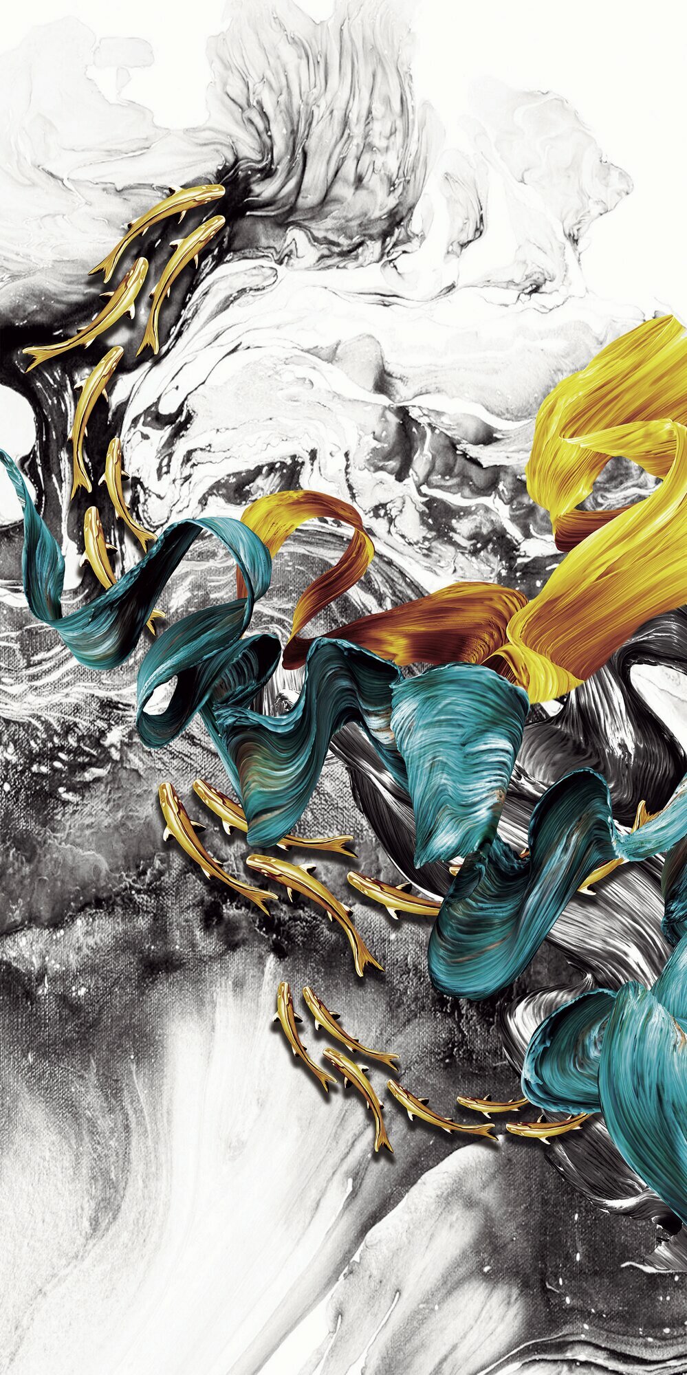 Фотообои Бирюзово-золотые ленты 270х100 см