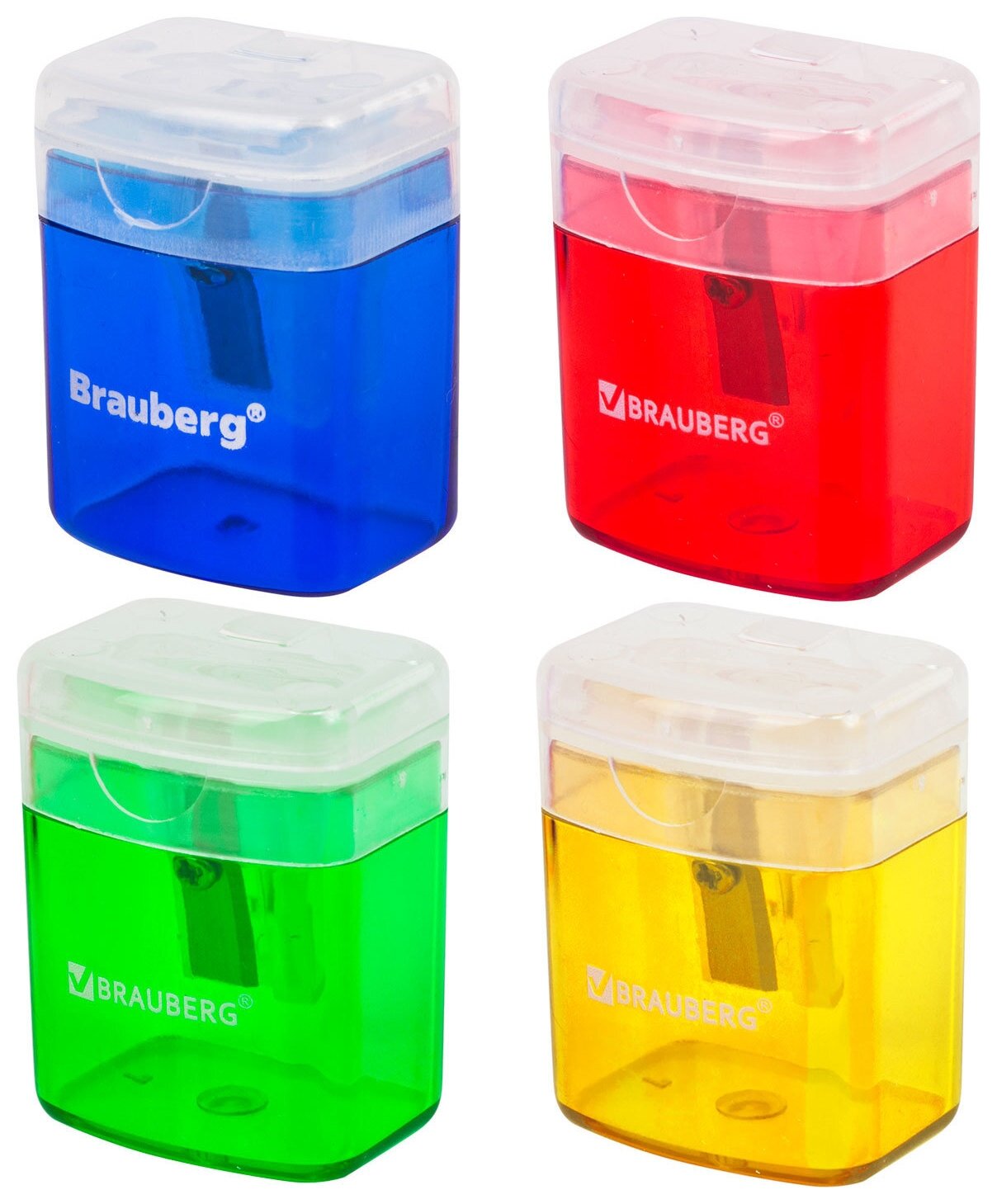 Brauberg Точилка Brauberg "Officebox", с контейнером и крышкой, прямоугольная, в упаковке с подвесом, ассорти