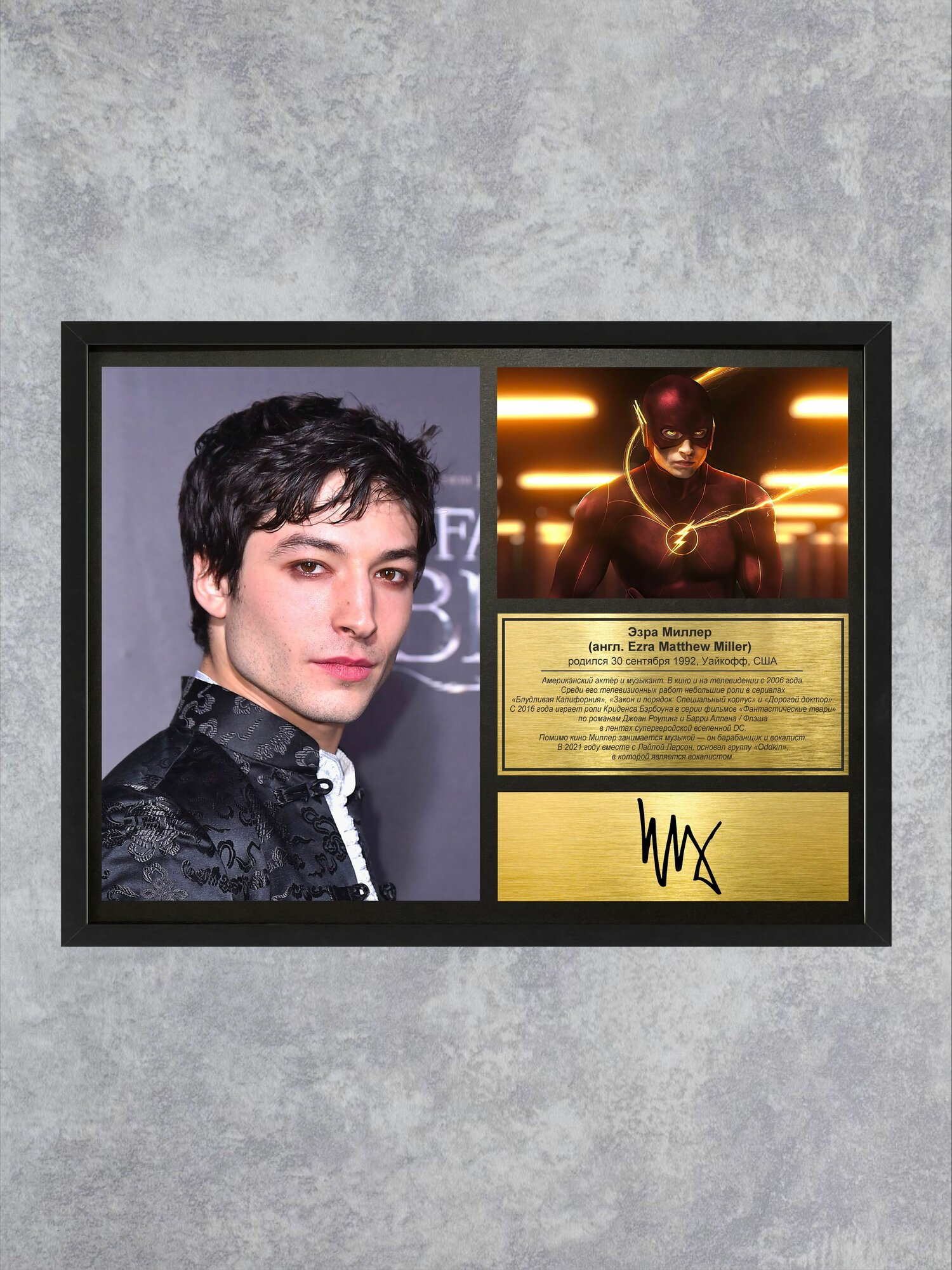Эзра Миллер Флэш картина панно с автографом 33х43см