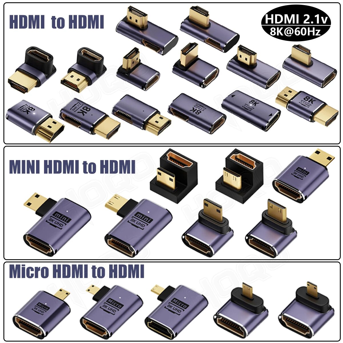 Mini HDMI 2.1 - HDMI Female адаптер, 8K@60Hz, фиолетовый — фото 1
