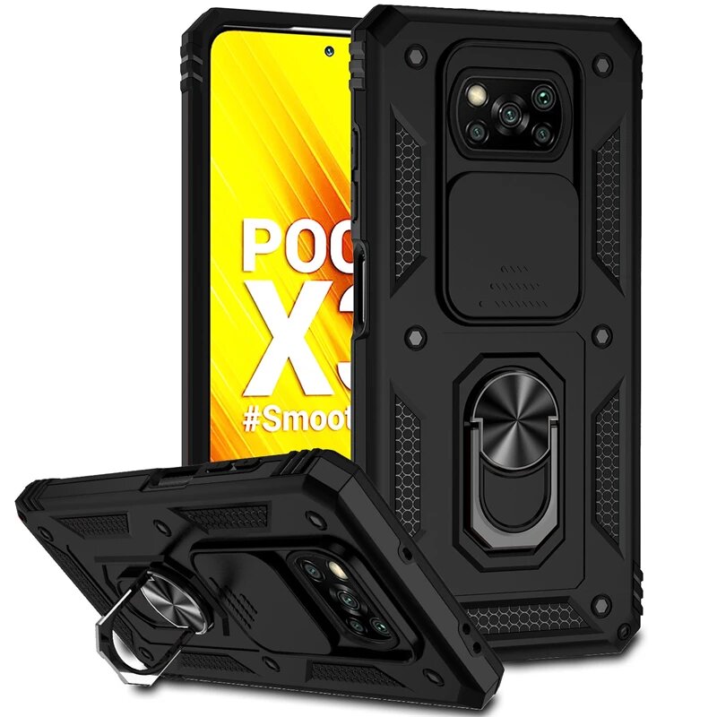 Чехол для Xiaomi Poco X3 Pro черный с кольцом Armor