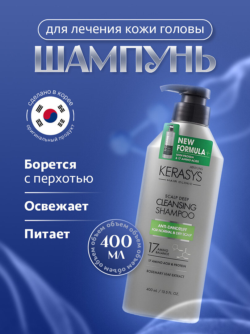 Шампунь для волос Kerasys от перхоти лечебный освежающий 400мл