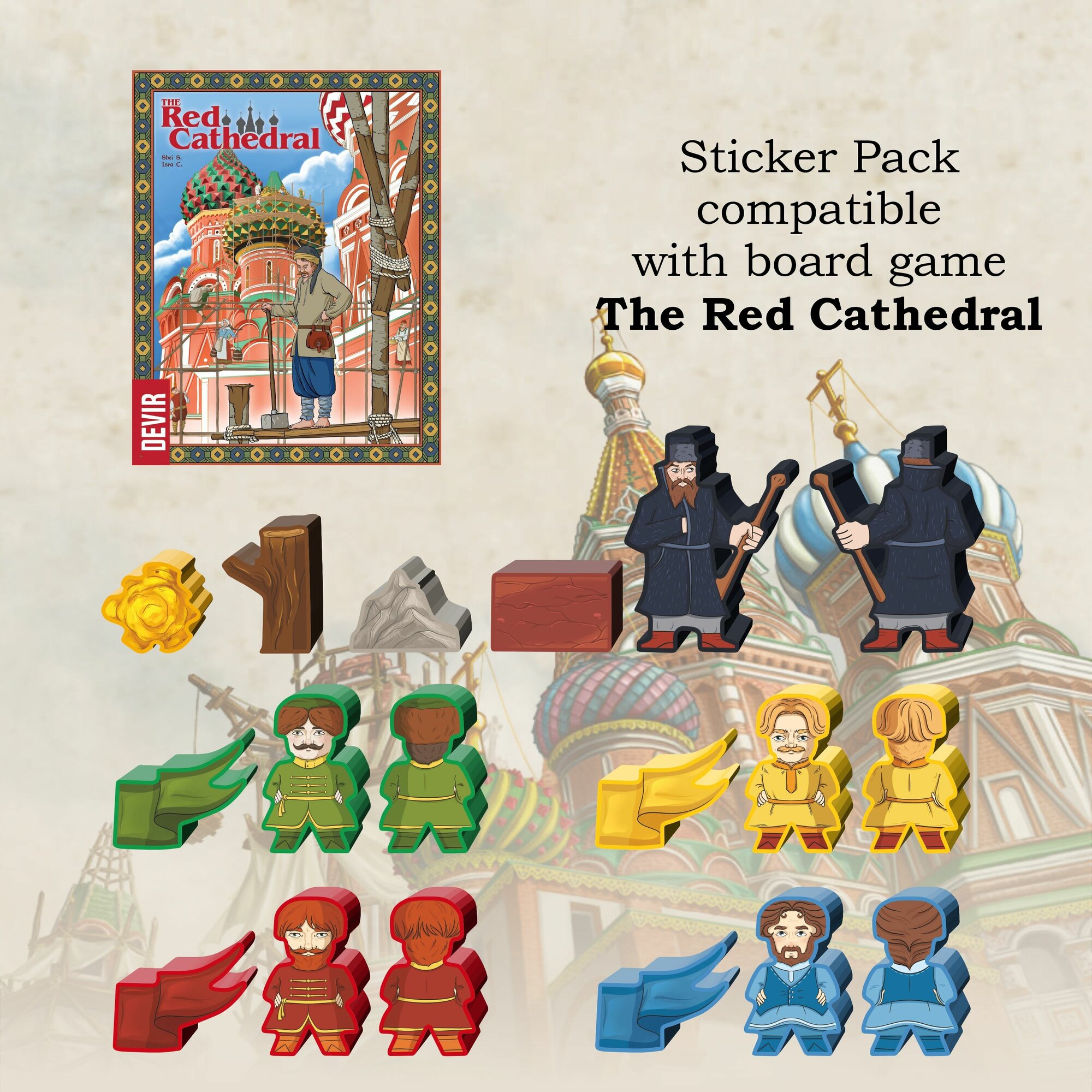 Стикерпак для настольной игры The Red Cathedral (Красный собор) + The Red Cathedral: Contractors (Красный Собор. Приказчики)