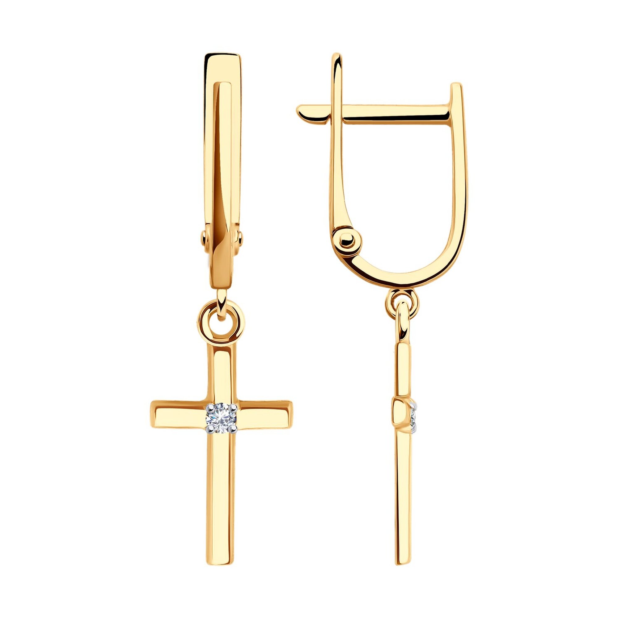 Серьги, красное золото, 585 проба, фианит