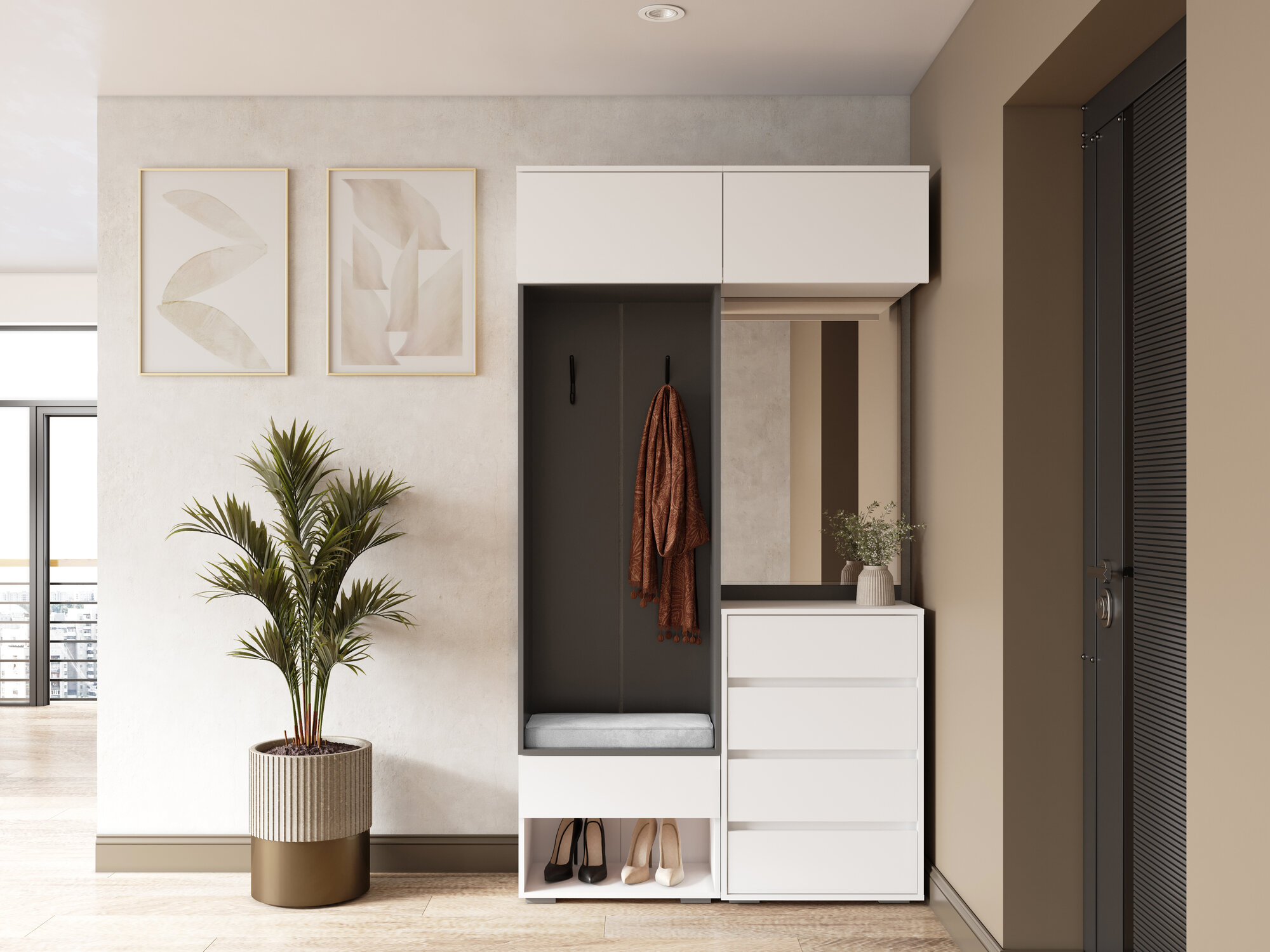 Комплект мебели для прихожей Прага (comp 36) ЛДСП Белый/Графит