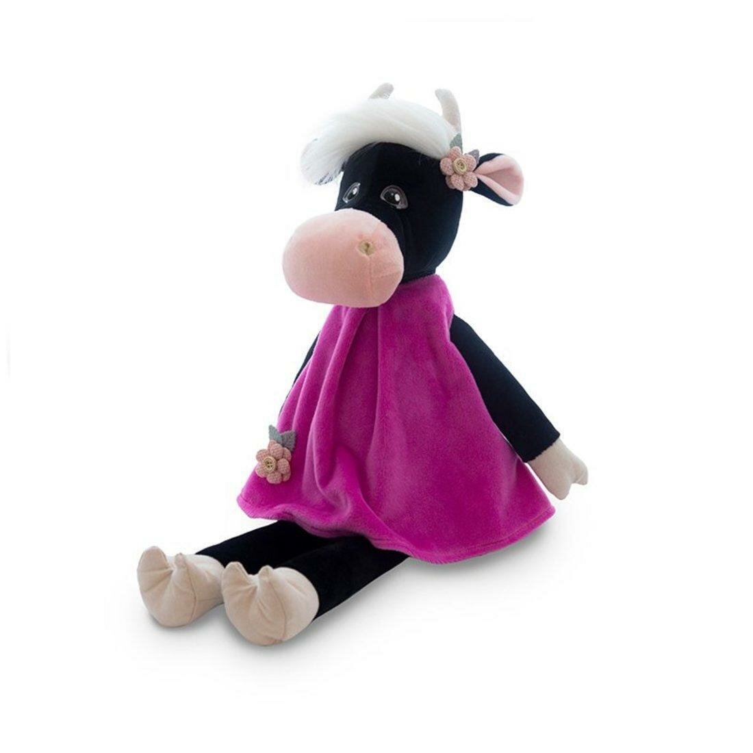 Мягкая игрушка «Коровка Даша» 23 см, бархатное платье с цветами, черно-розовая