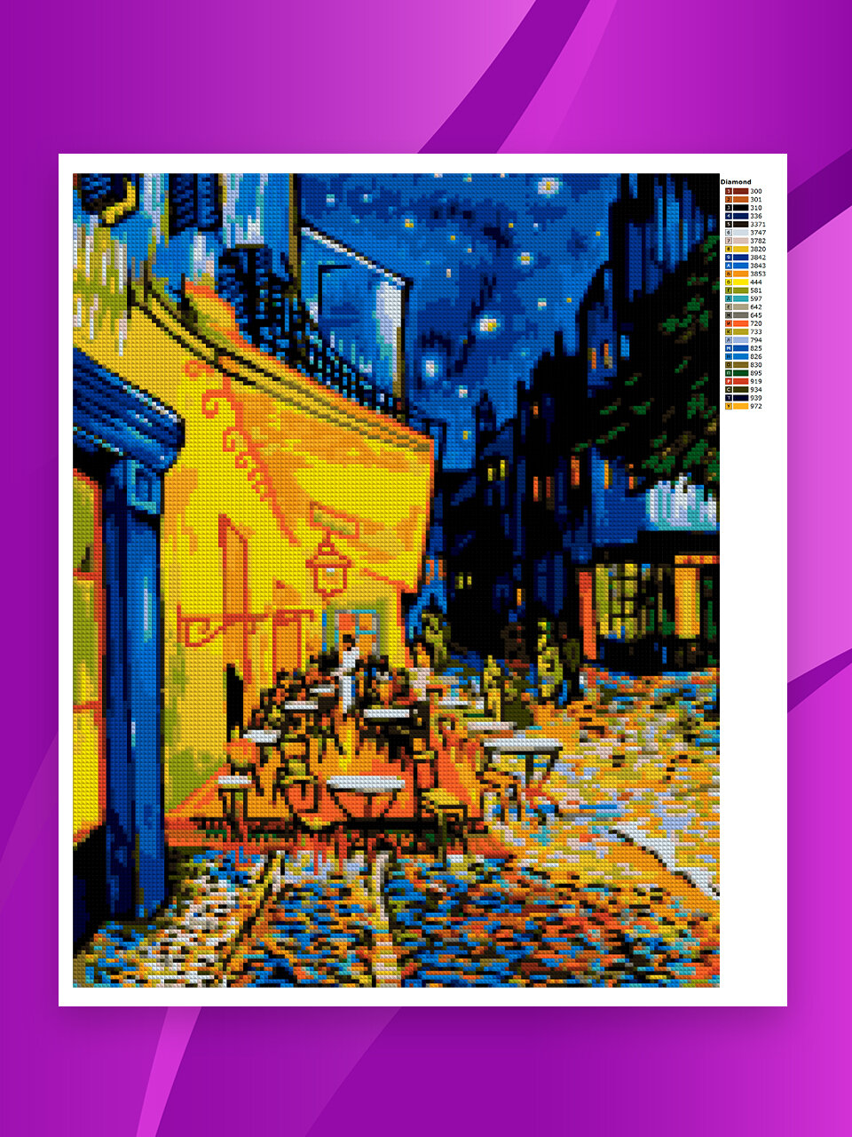 Алмазная мозаика без подрамника - вышивка Ван Гог - Ночной Ресторанчик 40 х 50 см