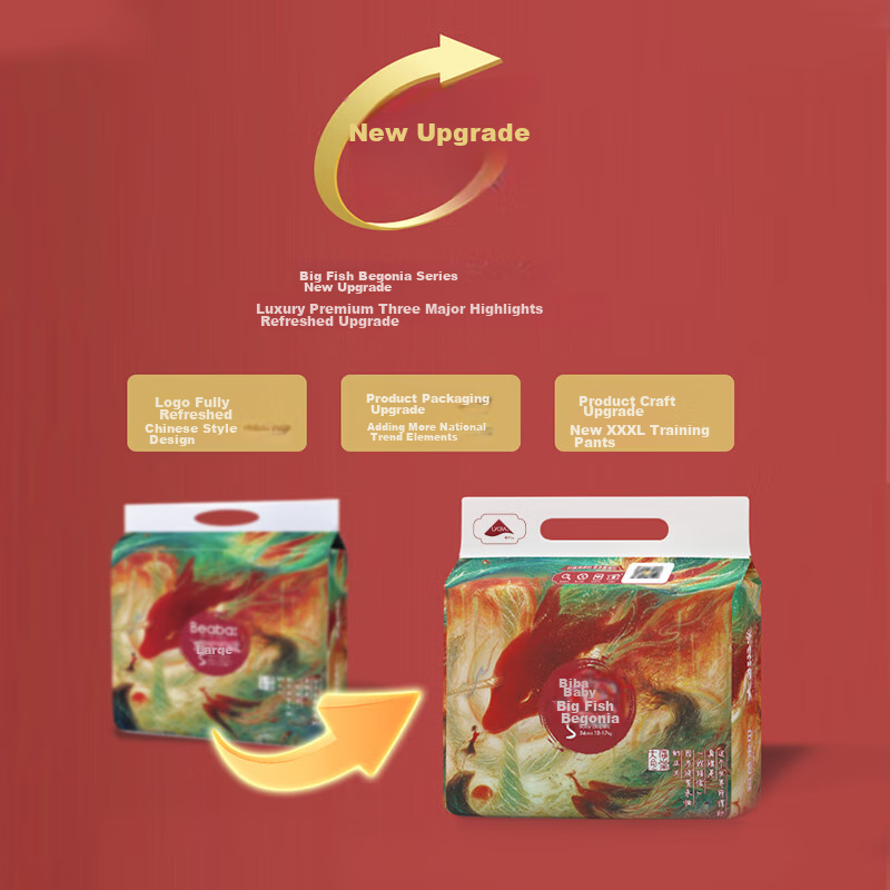 Bibababy Big Fish & Begonia Diapers S54 Pieces (4-8kg), Newborn Diapers, High Elasticity, Non-Binding, Skin-Friendly And Breathable