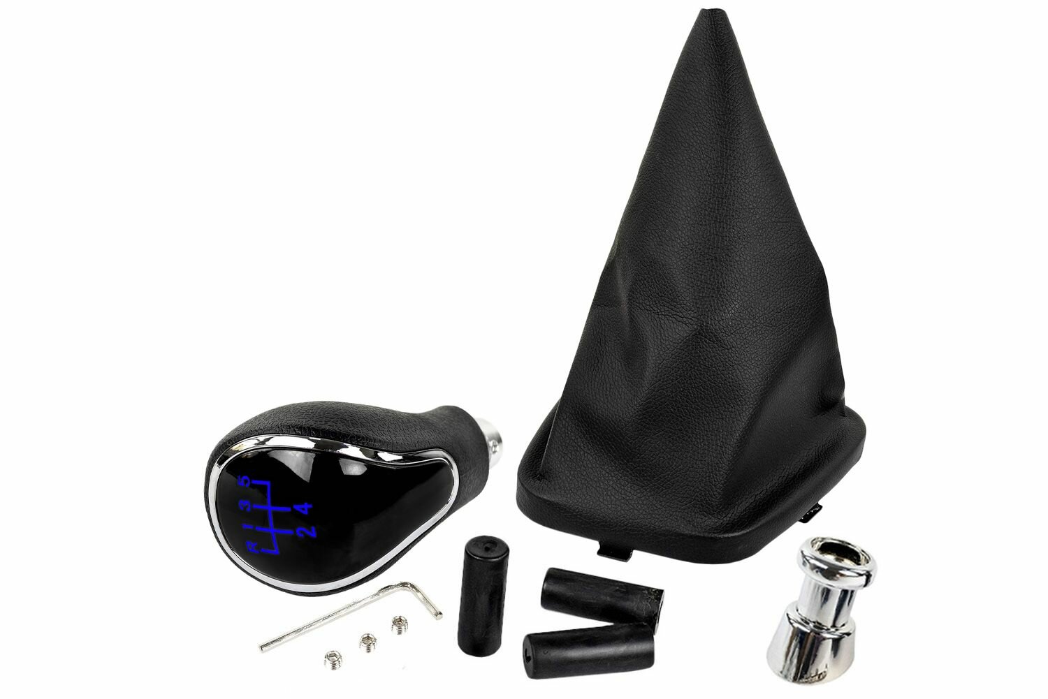 Ручка КПП хром с синей LED подсветкой и пыльником для ВАЗ 2110, 2111, 2112