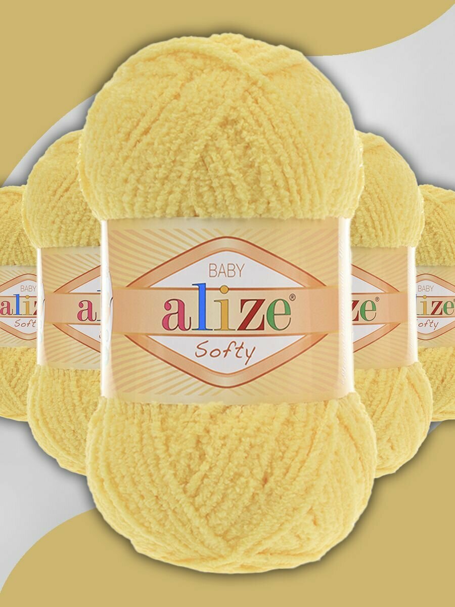 Пряжа для вязания Alize Softy плюшевая, цвет 187 лимонный, 50 г / 115 м, 5 мотков