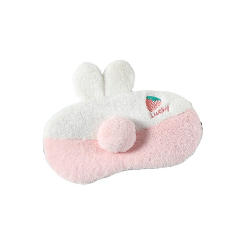 Маска для сна «Клубничный кролик», милая плюшевая маска для сна, мягкий мультяшный козырек с ушками и помпоном, удобная повязка на глаза для взрослых и детей, идеально подходит для путешествий или домашнего использования.