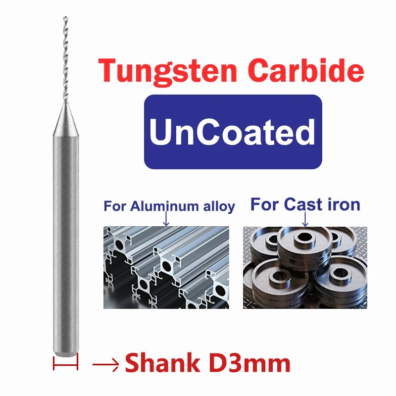 Micro Twist Bit Прецизионный мини-диаметр 0,15 мм ~ 3 мм Токарный станок с ЧПУ для обработки отверстий Монолитный металл UnCoated-D3, 3mm
