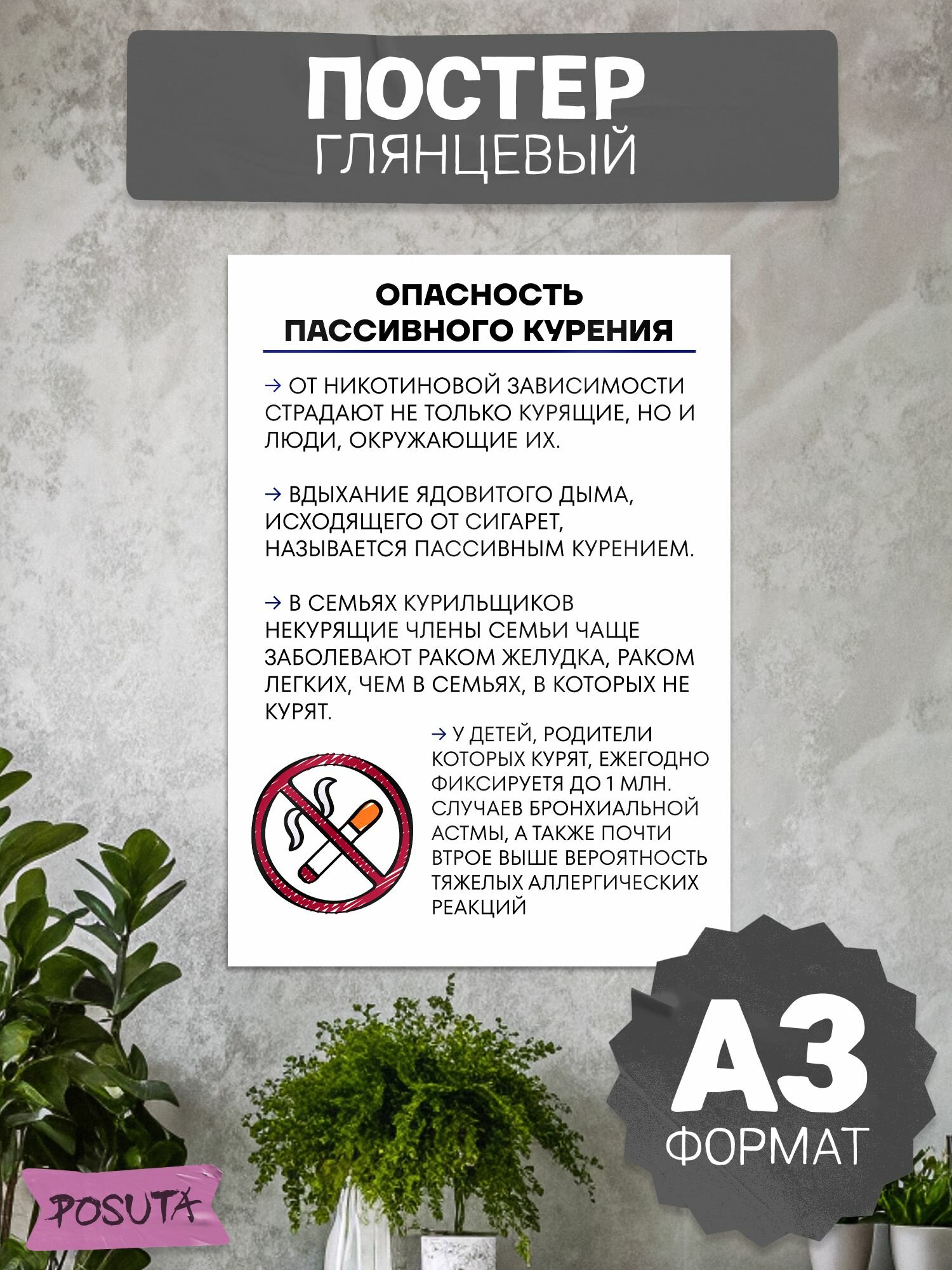 Плакат медицинский на стену вред курения